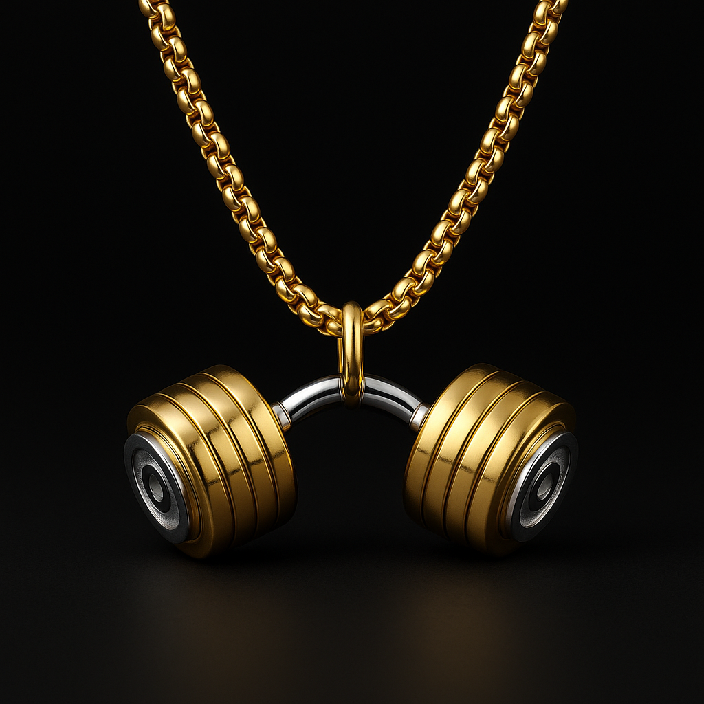 18k Gold | Gym Jewelry | 18k Gold Dumbbell Necklace